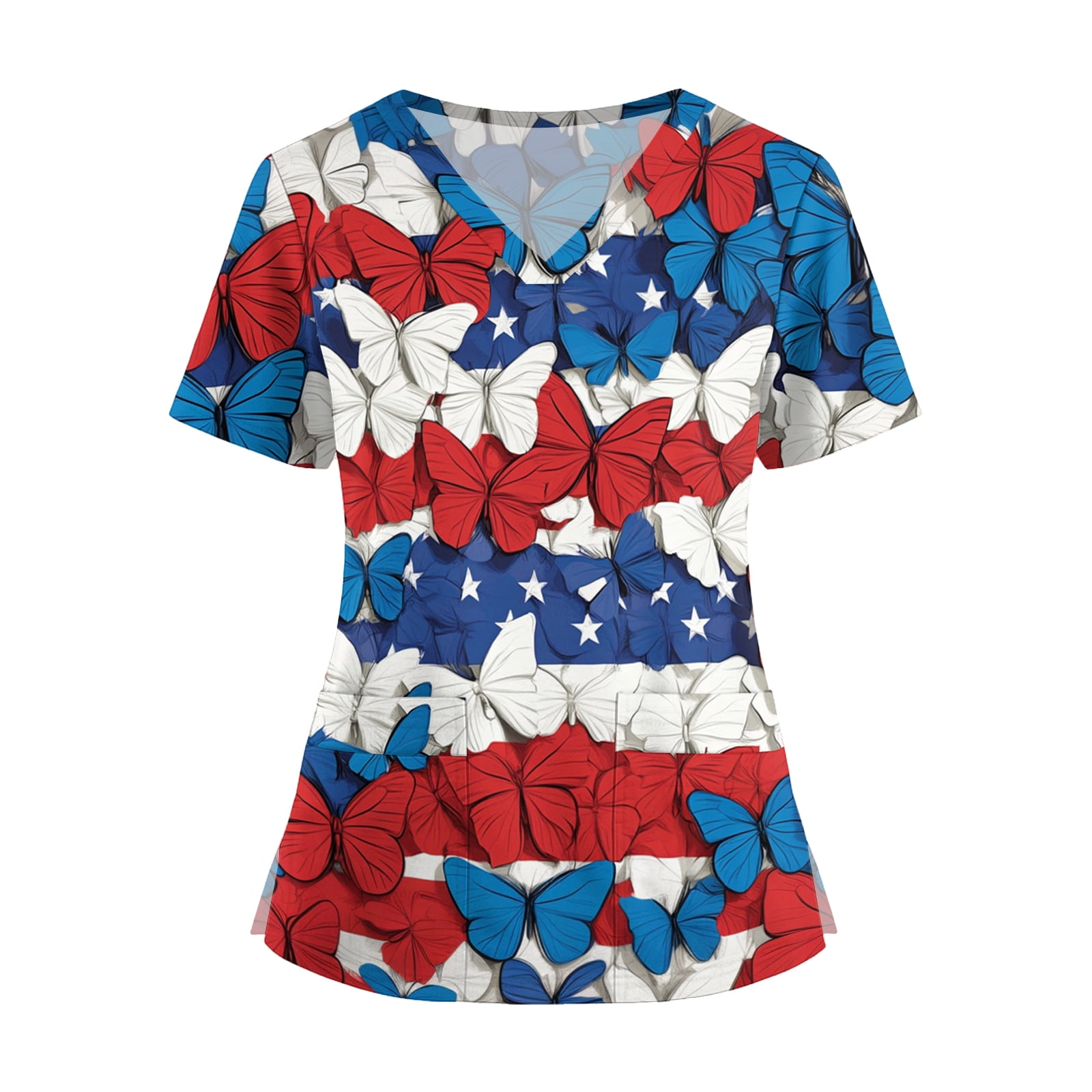 4th of July Scrub Tops for Women 250th Anniversary USA Short Sleeve ...