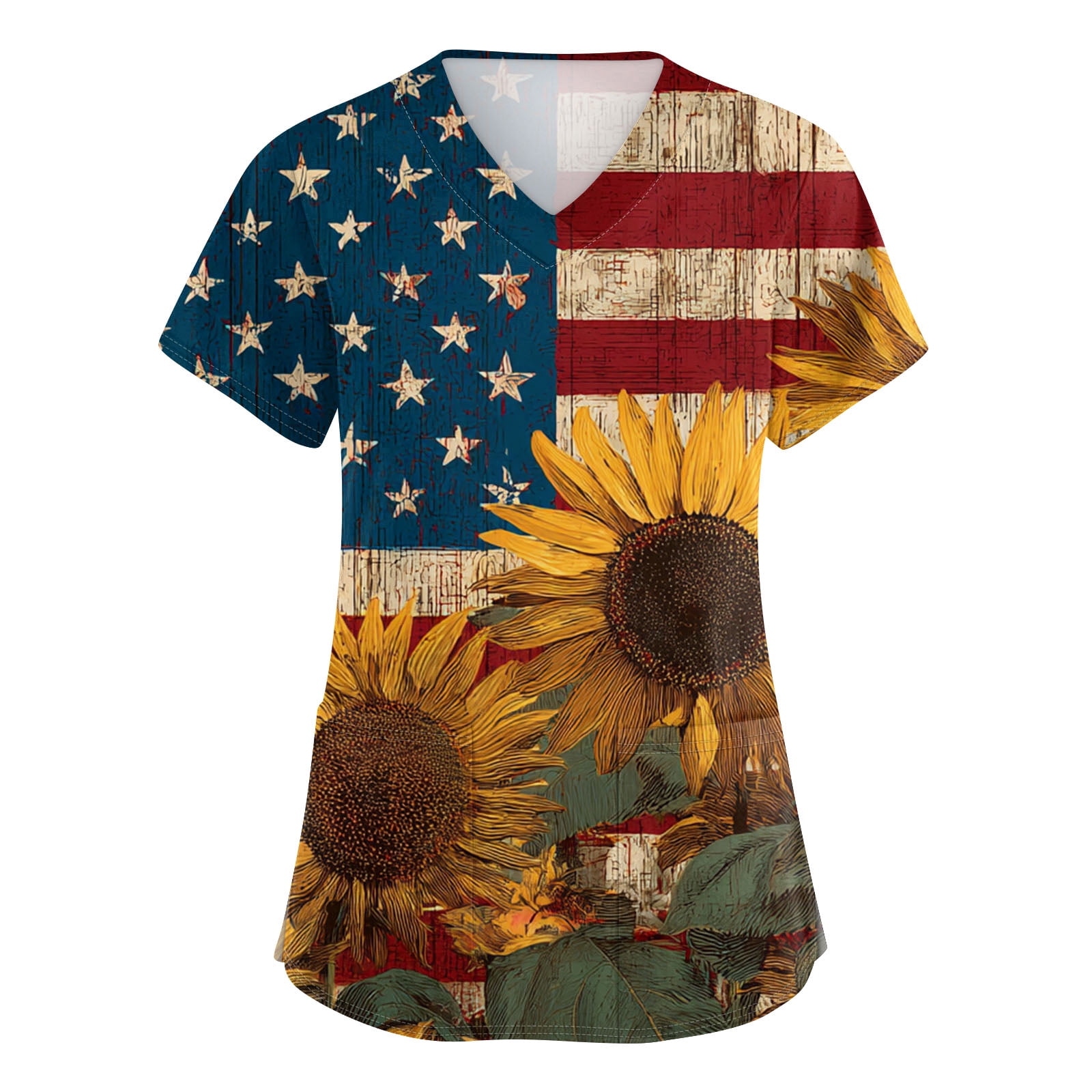 4th of July Scrubs Women Patriotic Short Sleeve American Flag Print ...