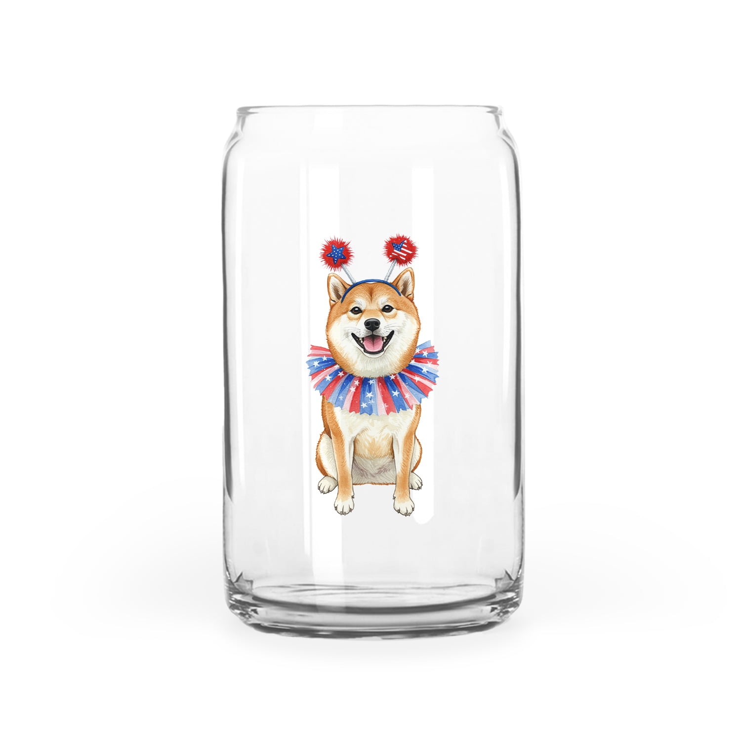 4th of July Shiba Inu Celebrates Independence Day 16oz Glass Cup Mug ...
