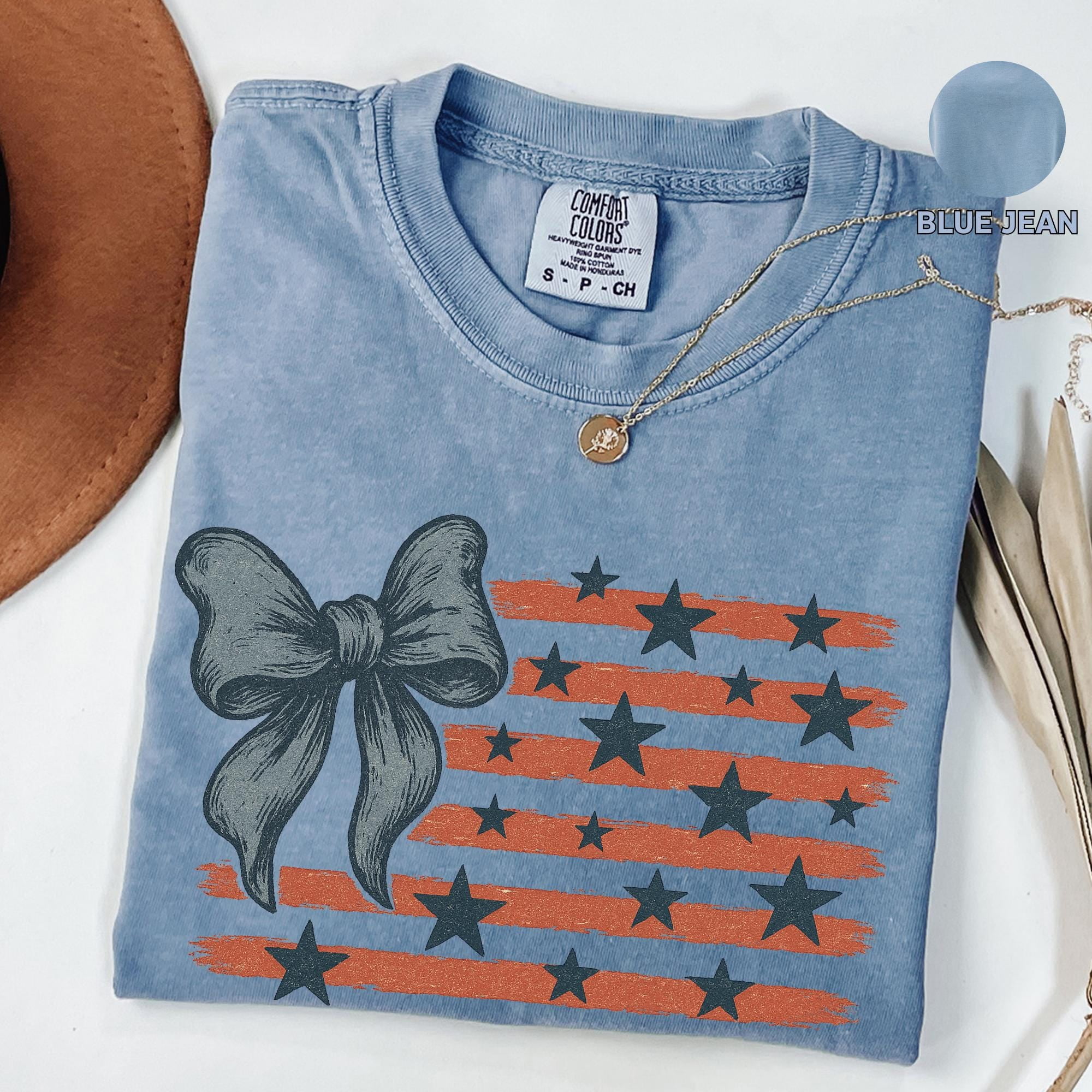 4th of July Shirt Coquette American Flag USA Bow Women's Patriotic Red ...