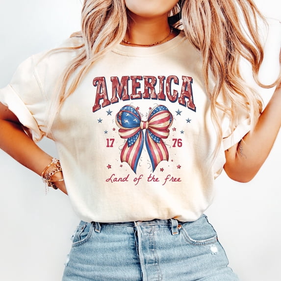 4th of July Shirt Coquette American Flag tShirt USA Bow Shirt 4th of ...