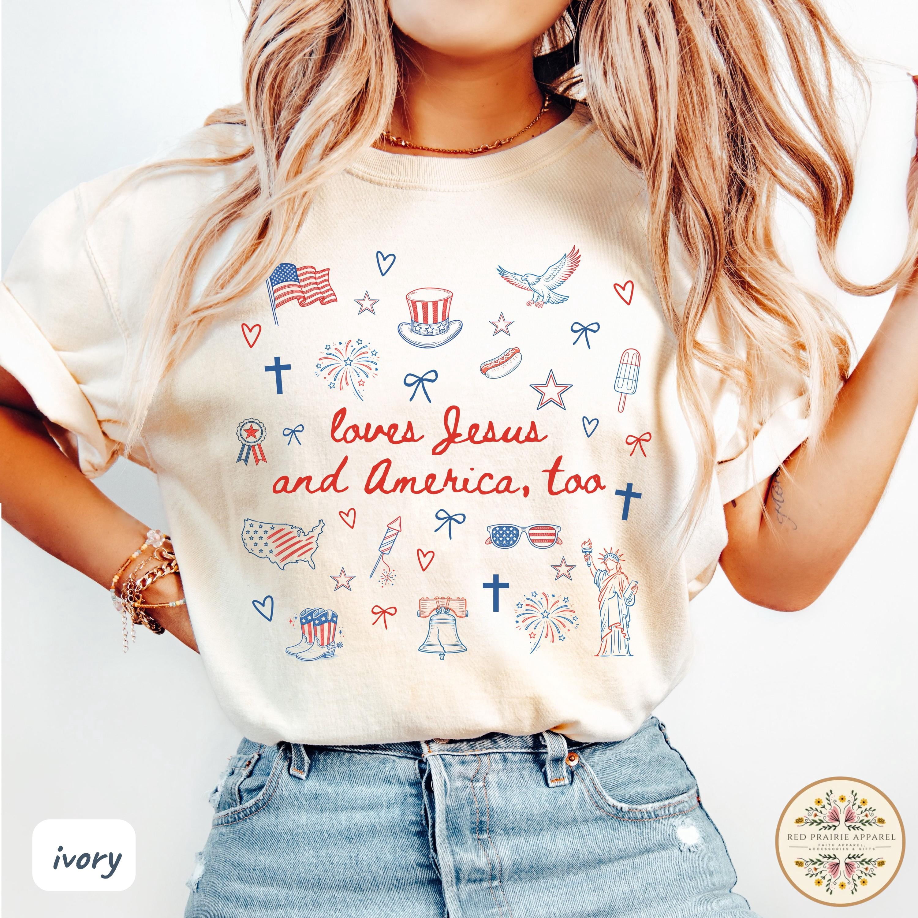 4th of July Shirt Loves Jesus and America Too Christian Shirt Patriotic ...