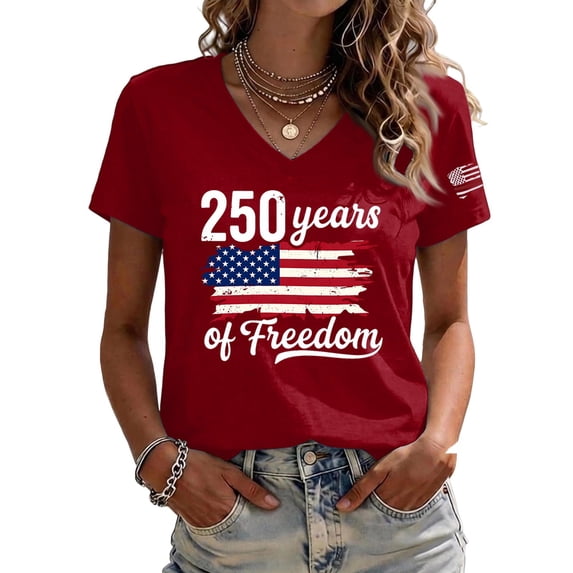 4th of July Shirt Women Retro American Flag Print T-Shirt 250th ...