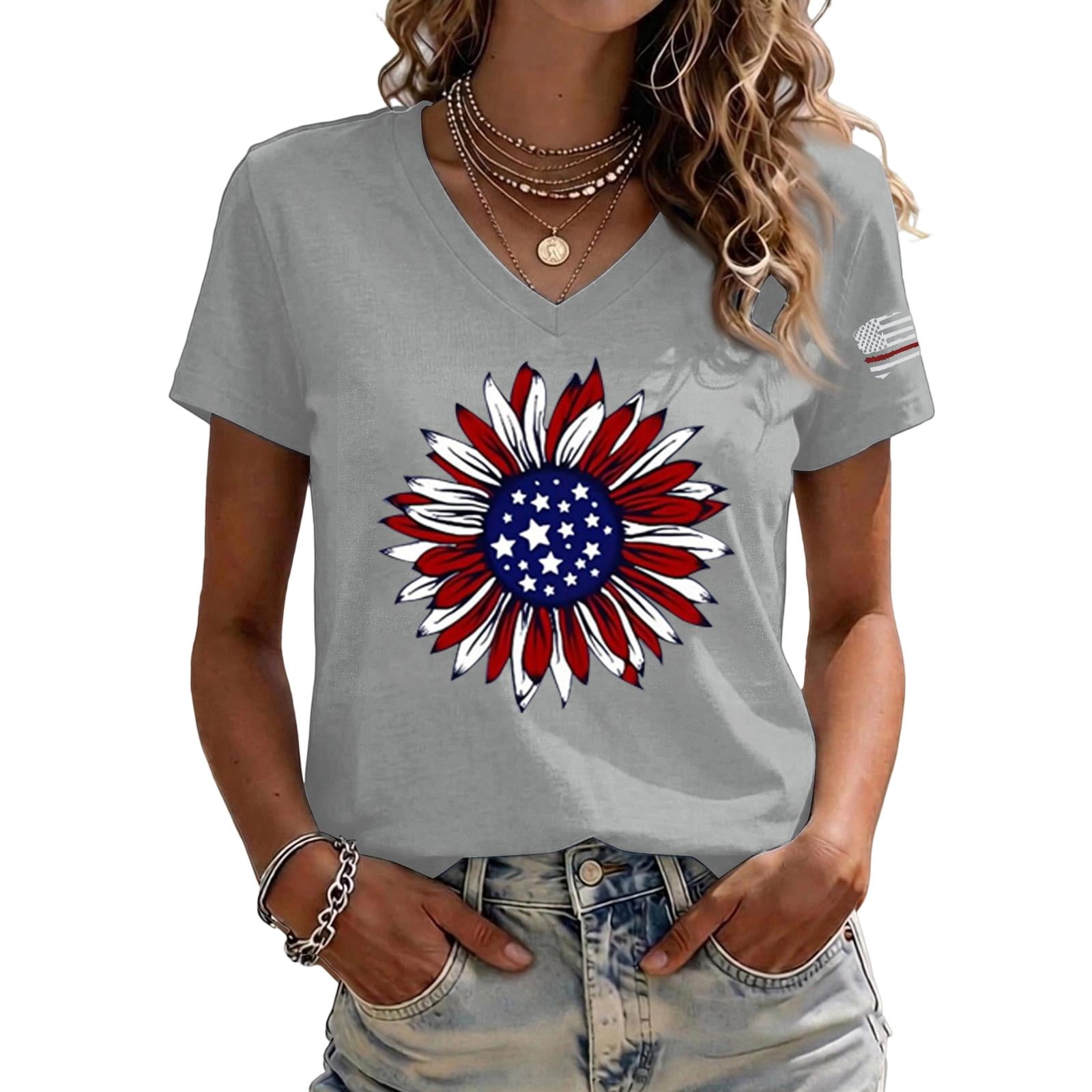 4th of July Shirt Women Retro American Flag Print T-Shirt 250th ...