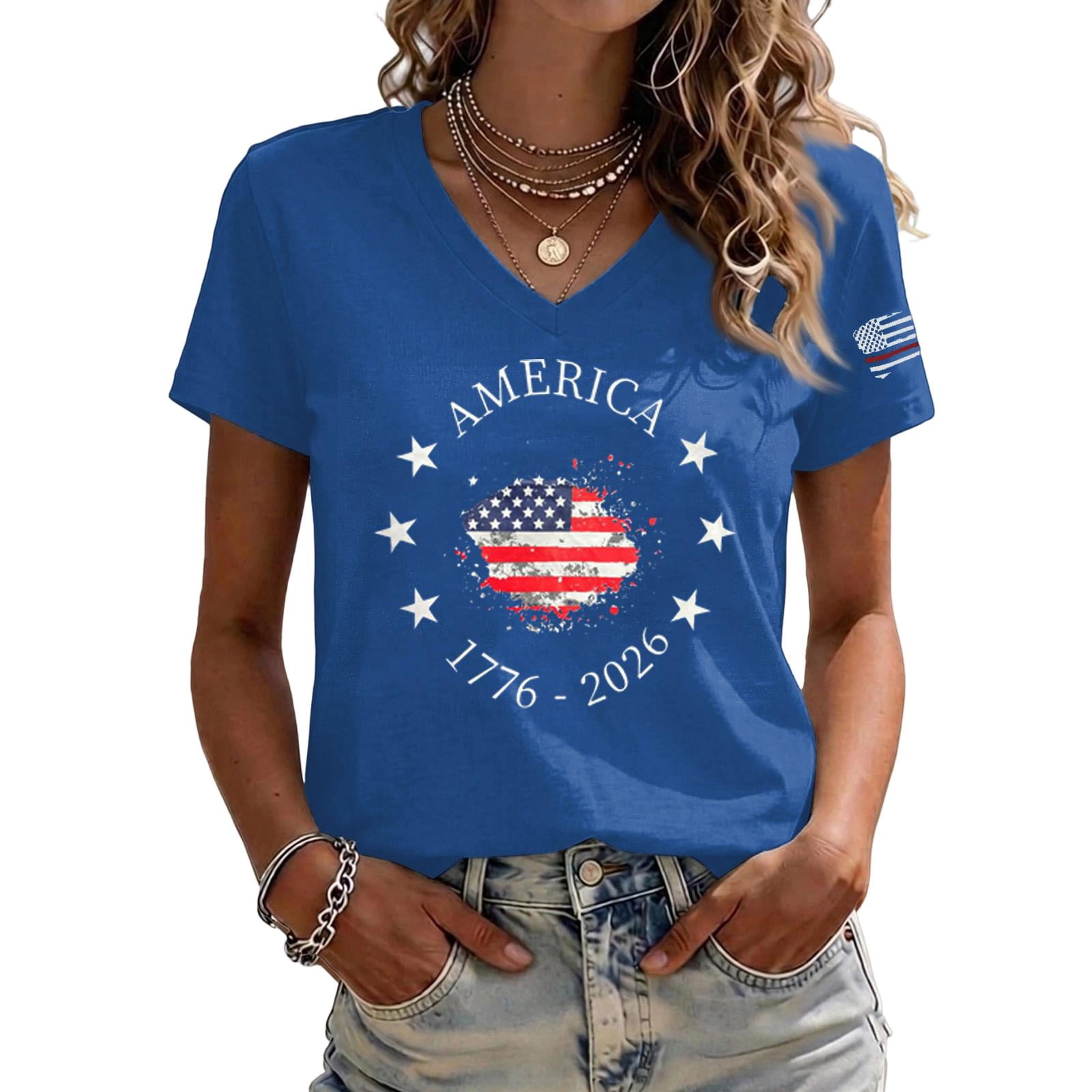 4th of July Shirt Women Retro American Flag Print T-Shirt 250th ...