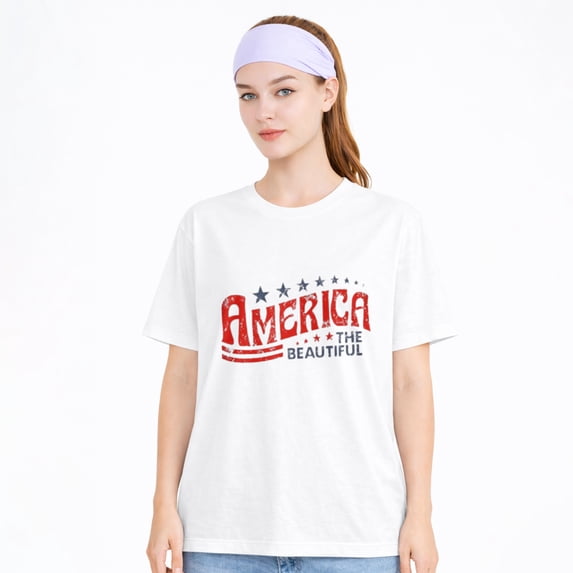 4th of July Shirt for Women American The Beautiful Graphic Tee USA Flag ...