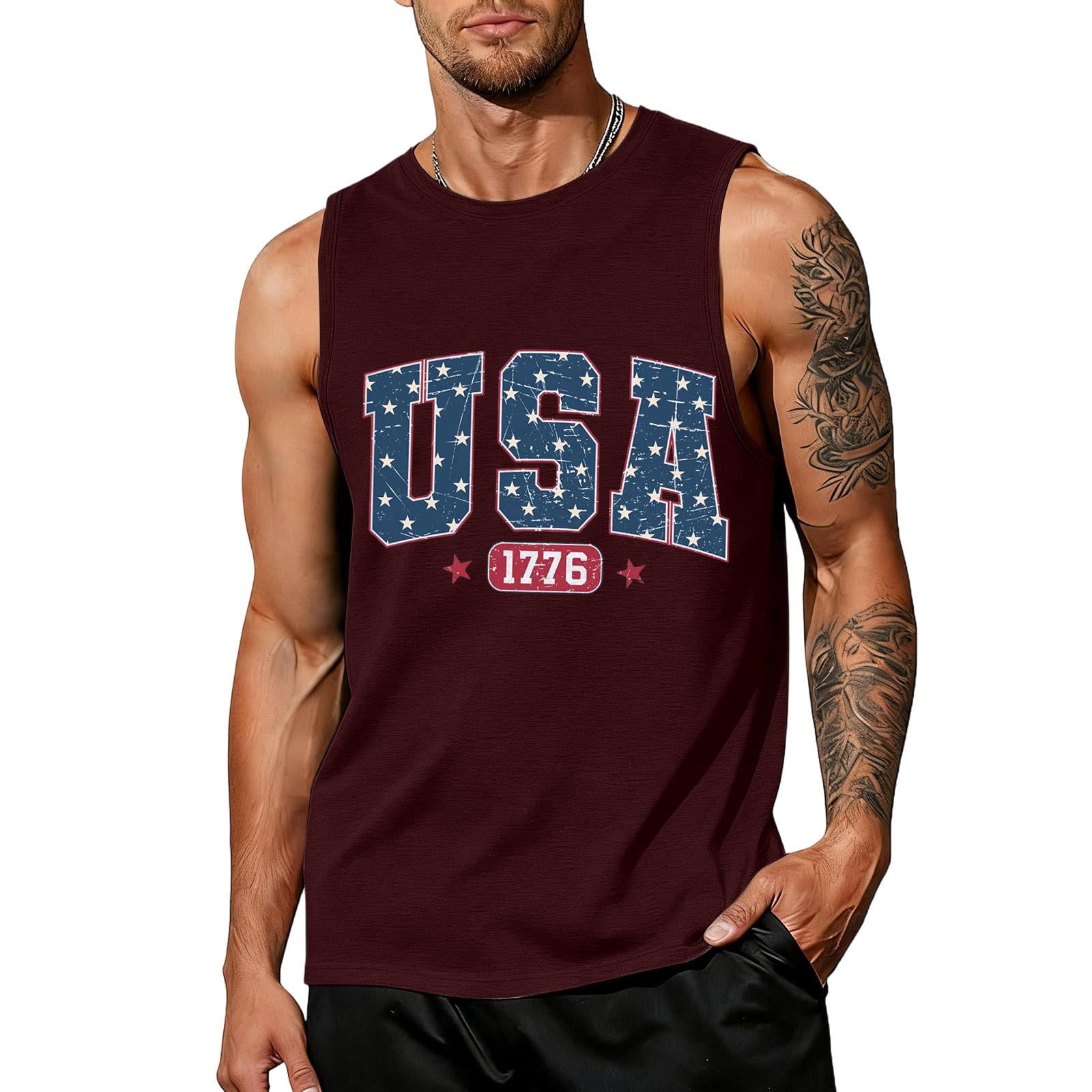 4th of July Shirts Men Patriotic Sleeveless Crew Neck Tees Independence ...