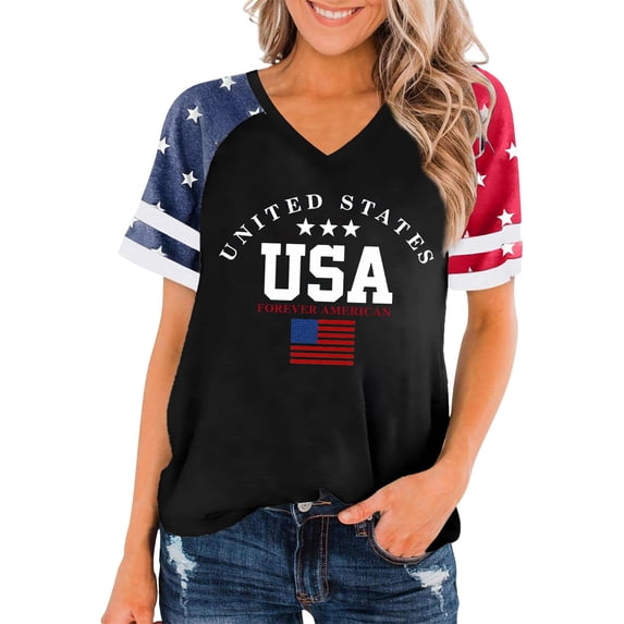 4th of July Shirts Women Casual Solid Crew Neck Short Sleeve Everyday ...