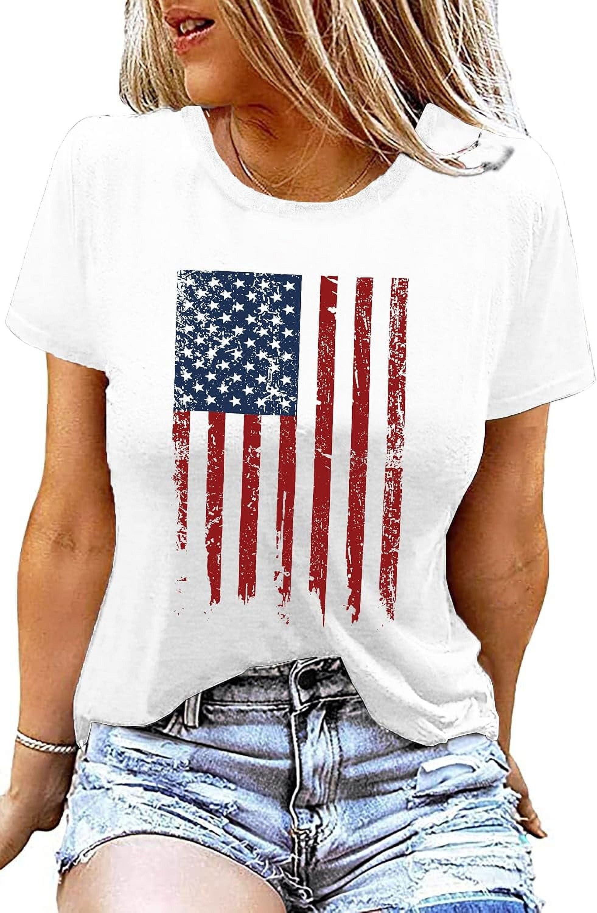 4th of July Shirts Women Faith Family Freedom Tshirt American Flag T Shirts Star Stripes ...