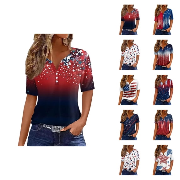 4th of July Shirts Women Red White Blue V Neck Tshirts Lightweight ...