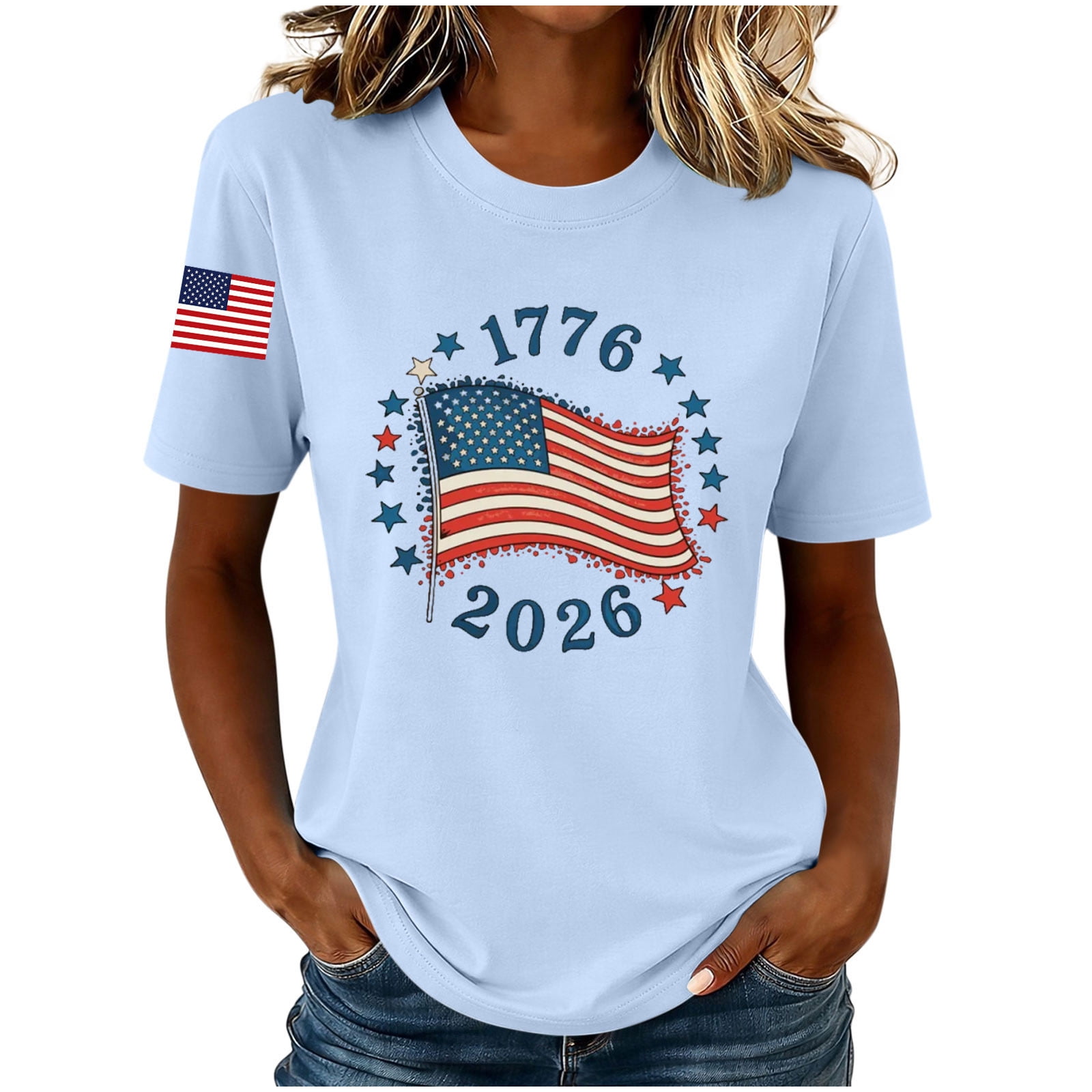 4th of July Shirts Women Sparkle American Flag Shirt Oversized ...