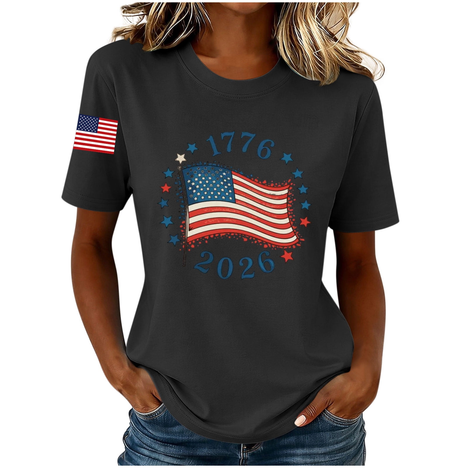 4th of July Shirts Women Sparkle American Flag Shirt Oversized ...