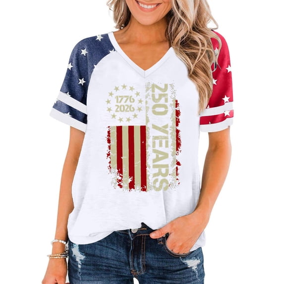 4th of July Shirts Women V Neck Raglan Sleeve Patriotic Tshirt American ...
