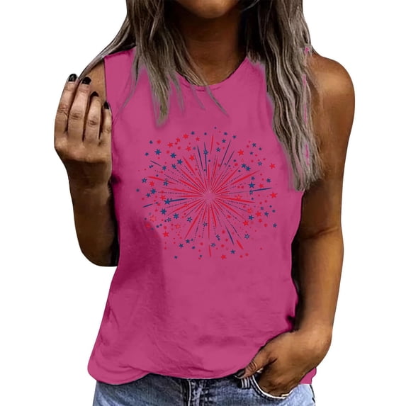 4th of July Shirts Women casual sleeveless tank Fireworks Graphic Tee ...
