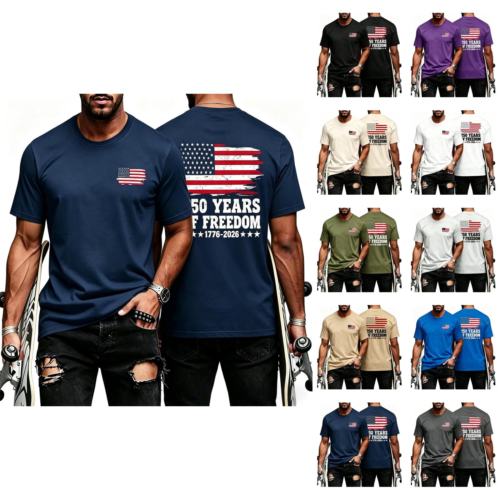4th of July Shirts for Men 2026 Independence Day Short Sleeve Crewneck ...