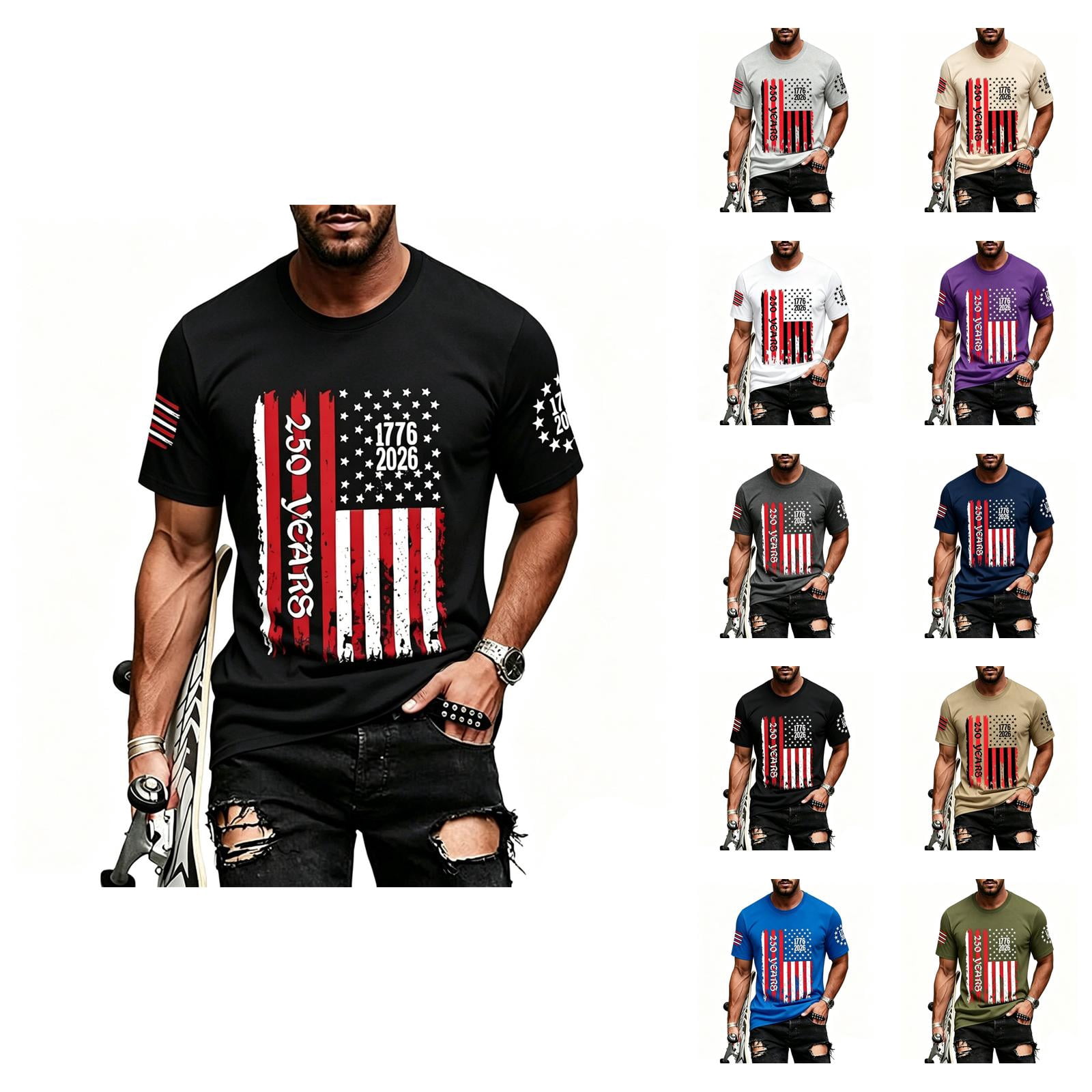 4th of July Shirts for Men 2026 Short Sleeve Crewneck Patriotic Shirt ...