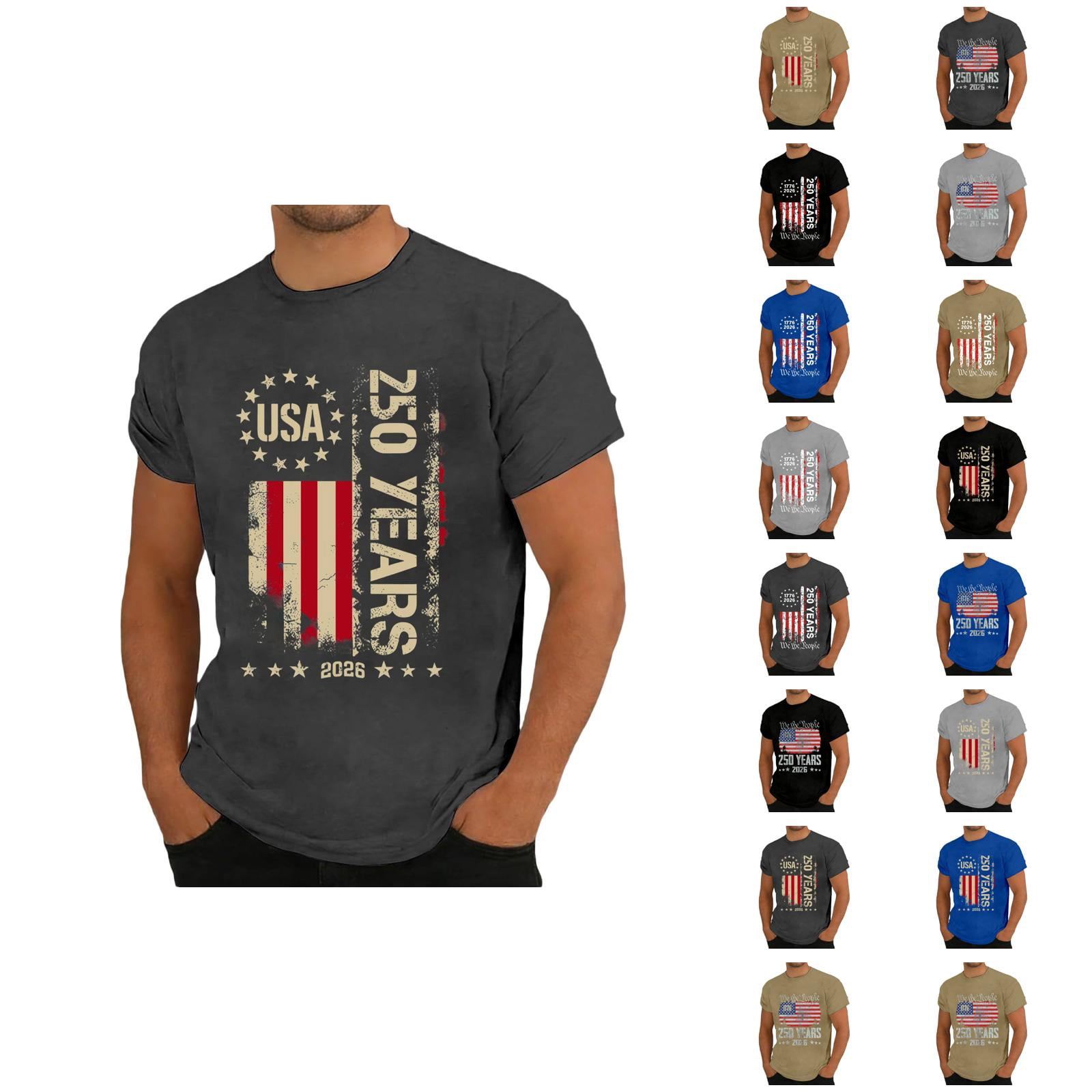 4th of July Shirts for Men 2026 Short Sleeve Crewneck Patriotic Shirt ...
