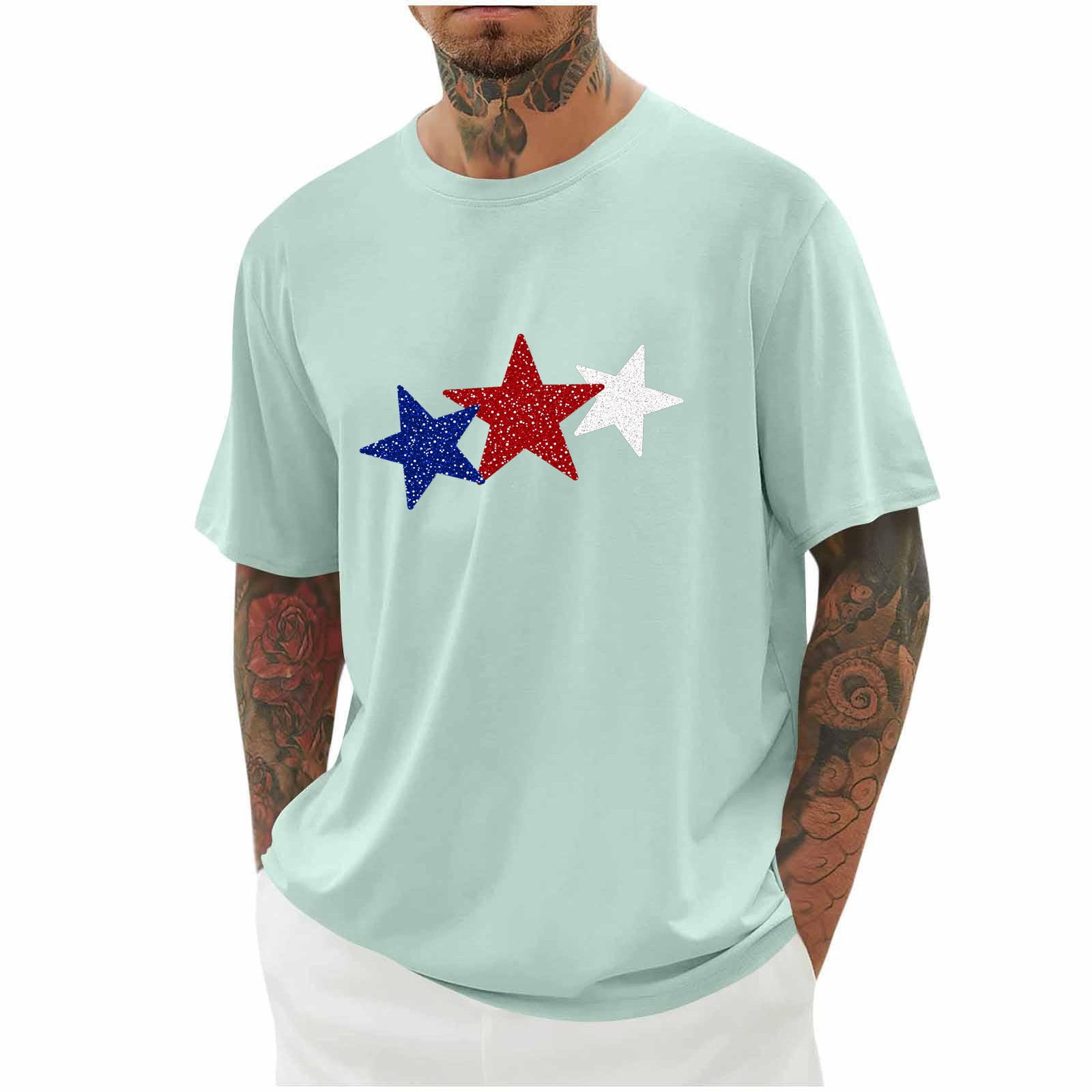 4th of July Shirts for Men Funny Patriotic Stars Graphic Tees Regular ...