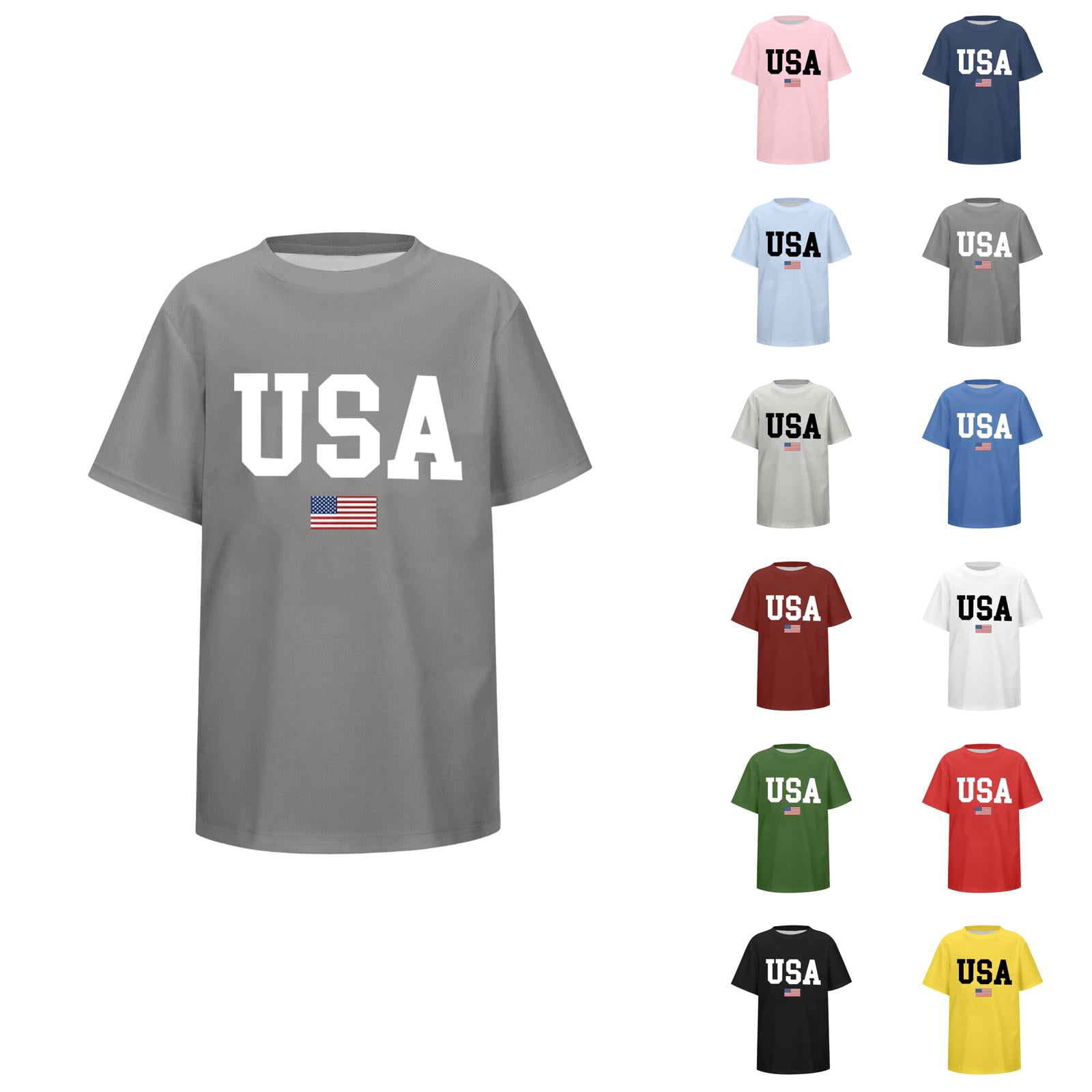 4th of July Shirts for Men Short Sleeve Crewneck America Flag Print ...