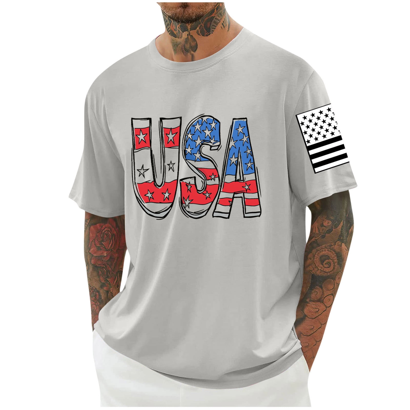 4th of July Shirts for Men Summer Patriotic USA Flag Print Pattern Tees ...