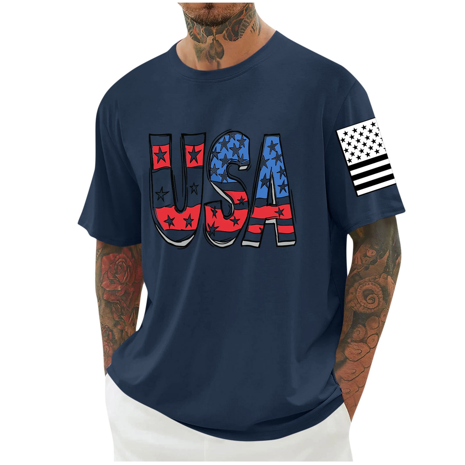 4th of July Shirts for Men Summer Patriotic USA Flag Print Pattern Tees ...