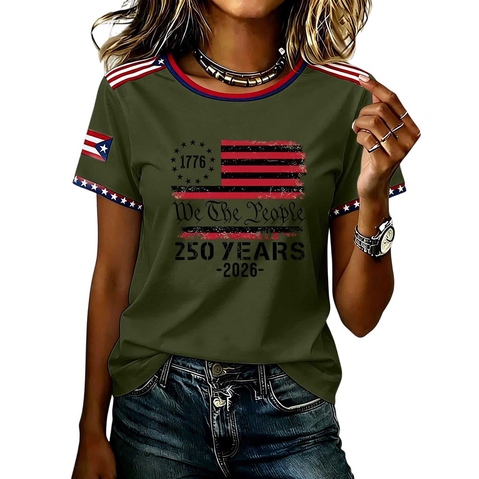 4th of July Shirts for Women 1776-2026 Short Sleeve Crew Neck Tops ...