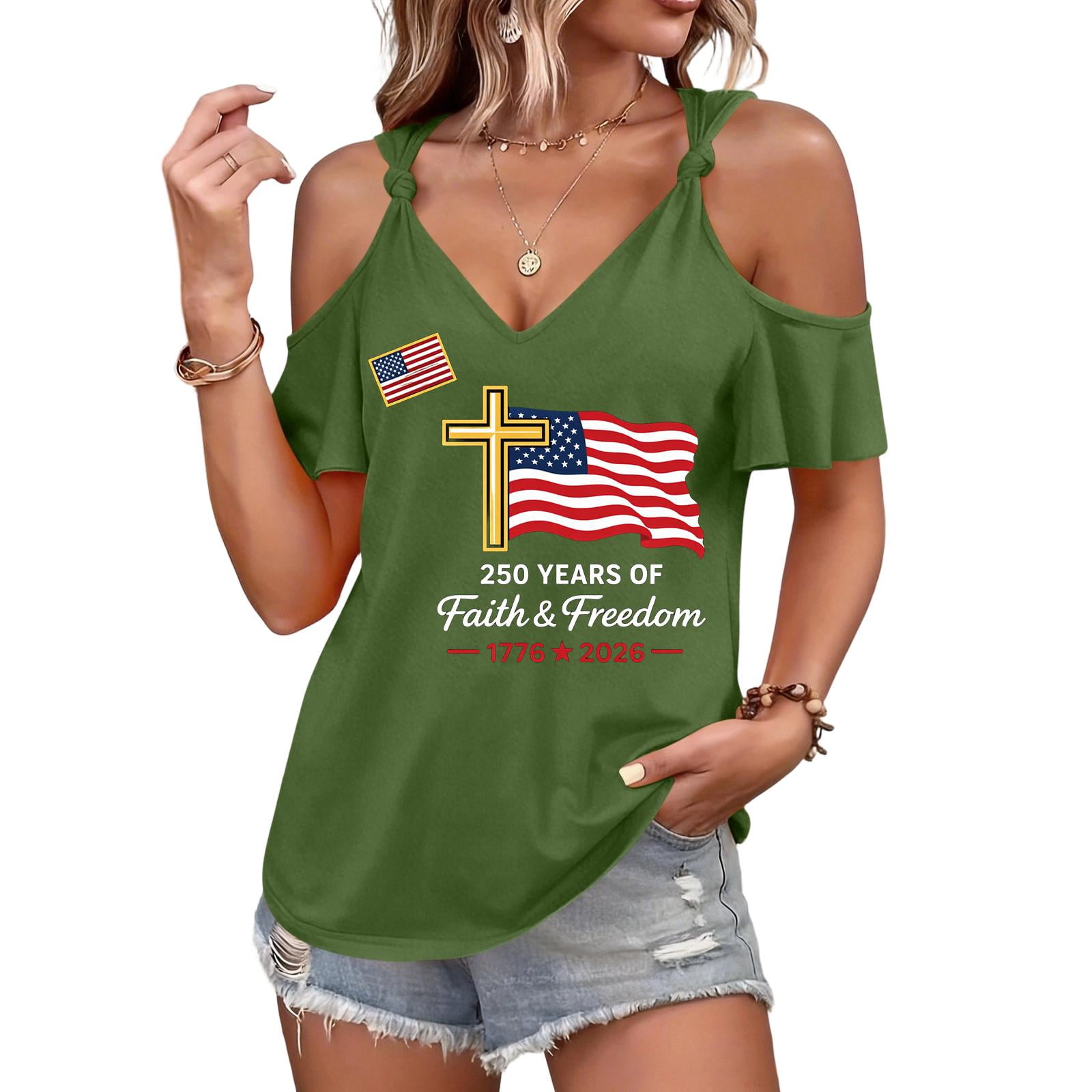4th of July Shirts for Women 1776-2026 Short Sleeve V Neck Tops Star ...