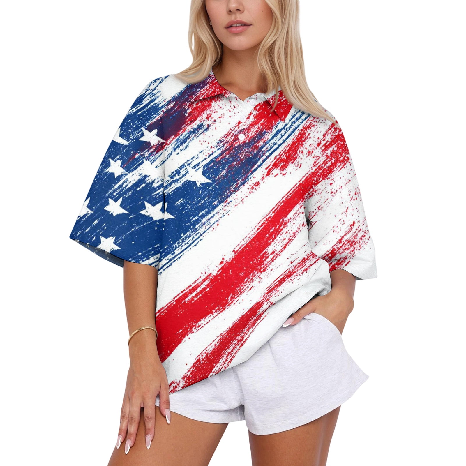4th of July Shirts for Women, 250th Anniversary USA Short Sleeve Collar ...