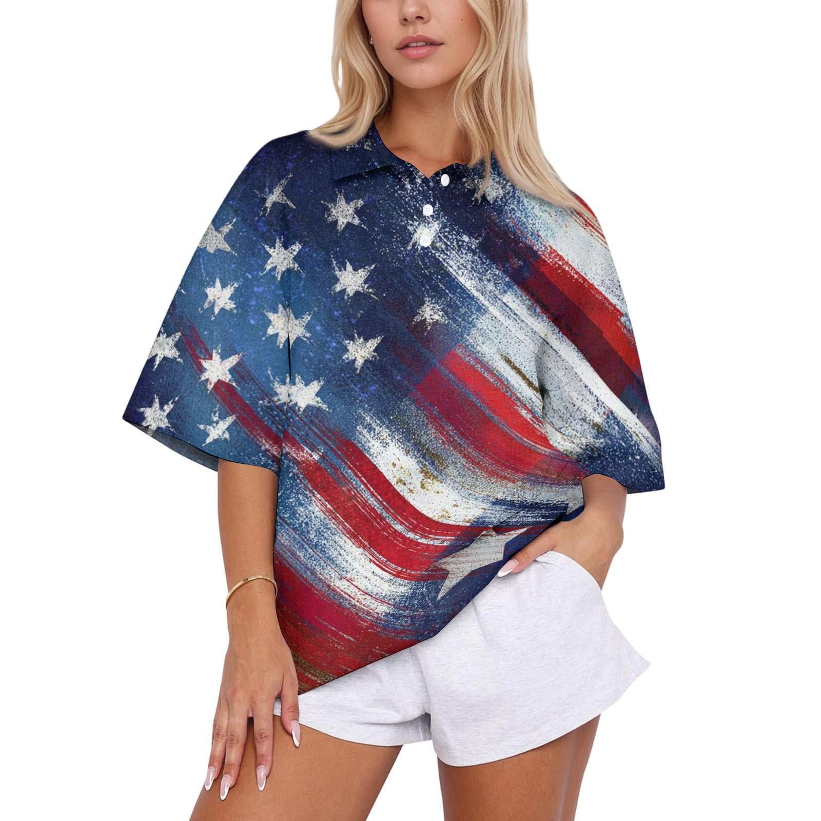 4th of July Shirts for Women, 250th Anniversary USA Short Sleeve Collar ...