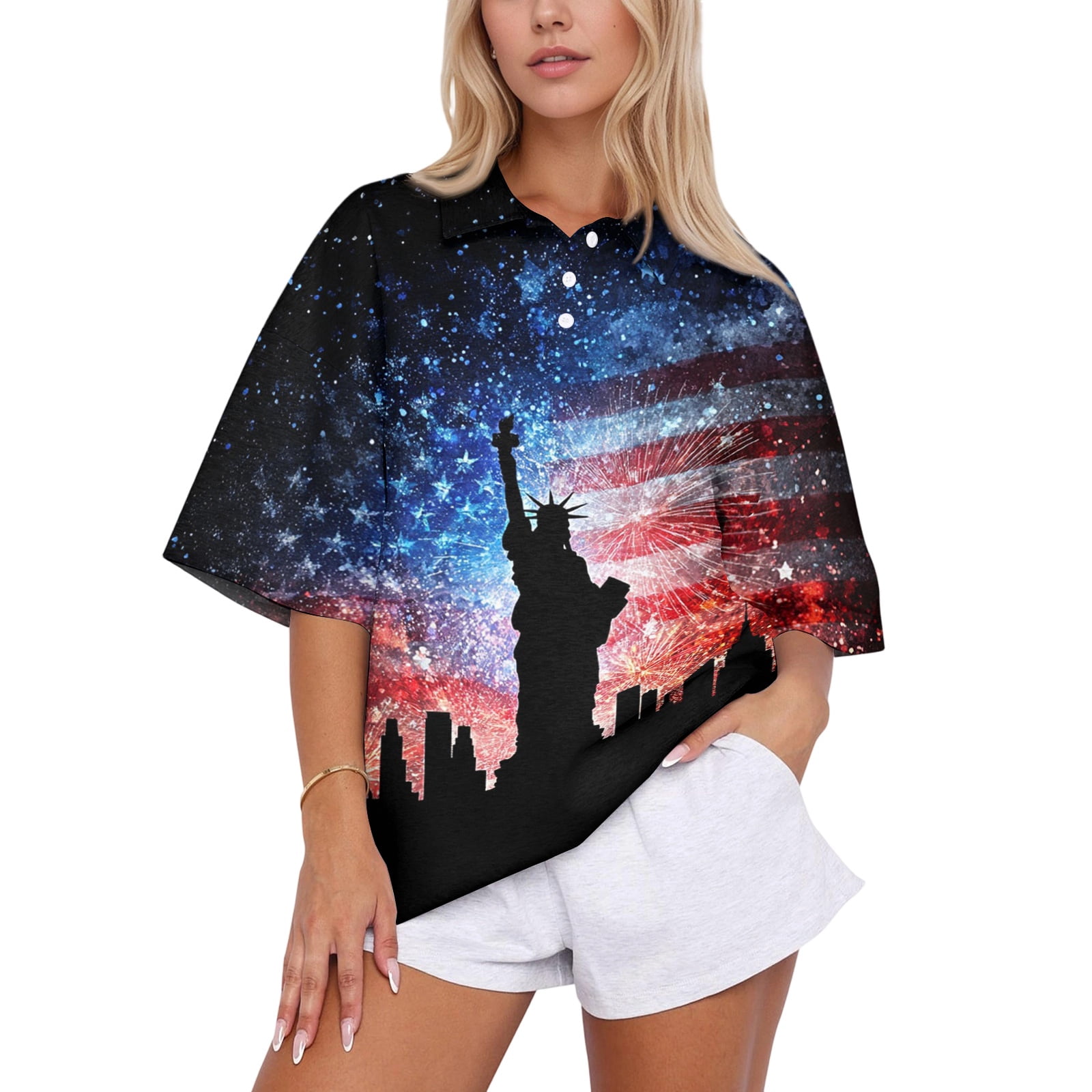 4th of July Shirts for Women, 250th Anniversary USA Short Sleeve Collar ...