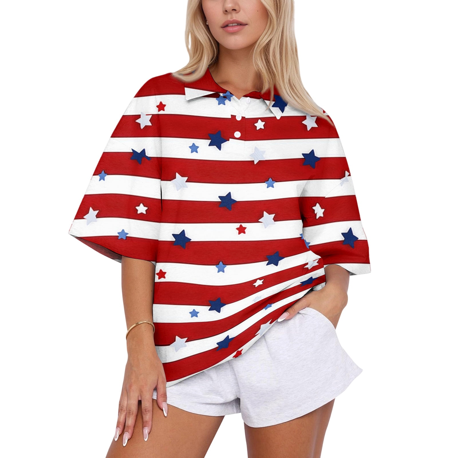4th of July Shirts for Women, 250th Anniversary USA Short Sleeve Collar ...
