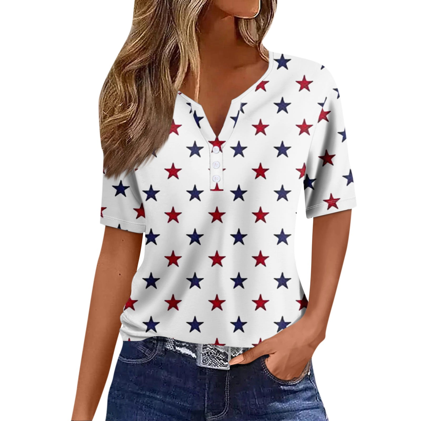 4th of July Shirts for Women 3/4 Length Sleeve Patriotic Tops Dressy ...