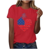 4th of July Shirts for Women American Flag Heart Shirt Crew Neck Short ...