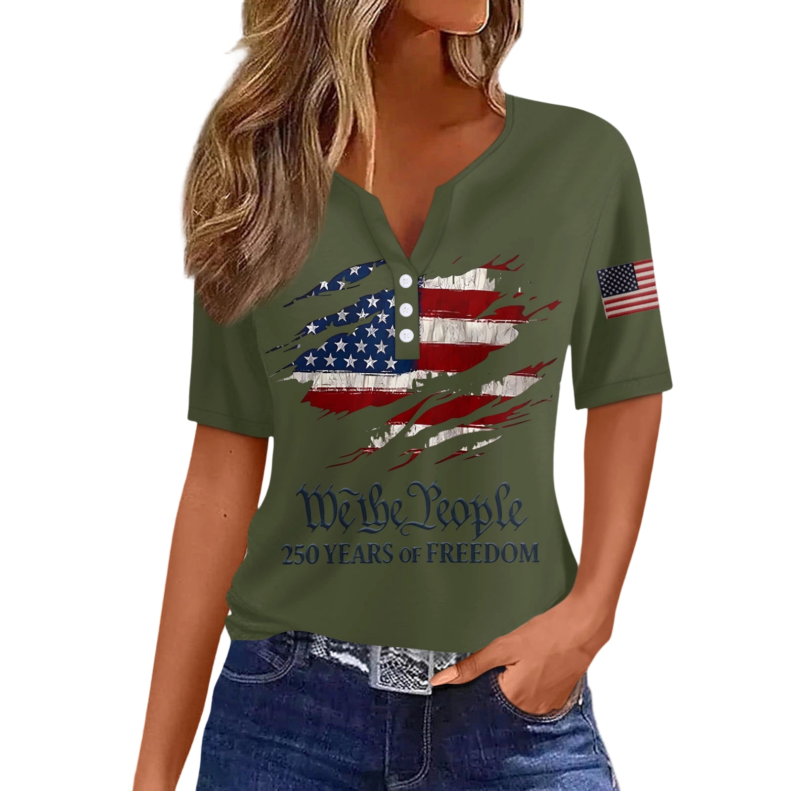4th of July Shirts for Women Summer 2026 American Flag Print Short ...