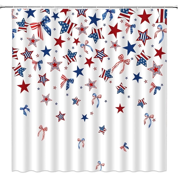 4th of July Shower Curtain Bow with Stars Independence Day Red Blue ...