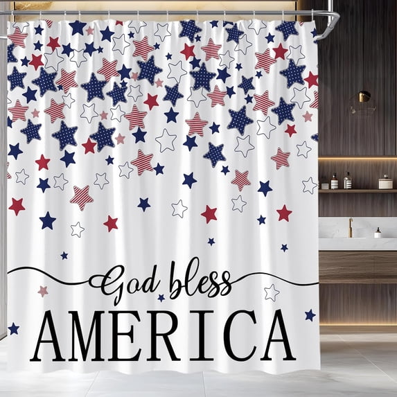4th of July Shower Curtain Independence Day American Flag Modern Red ...