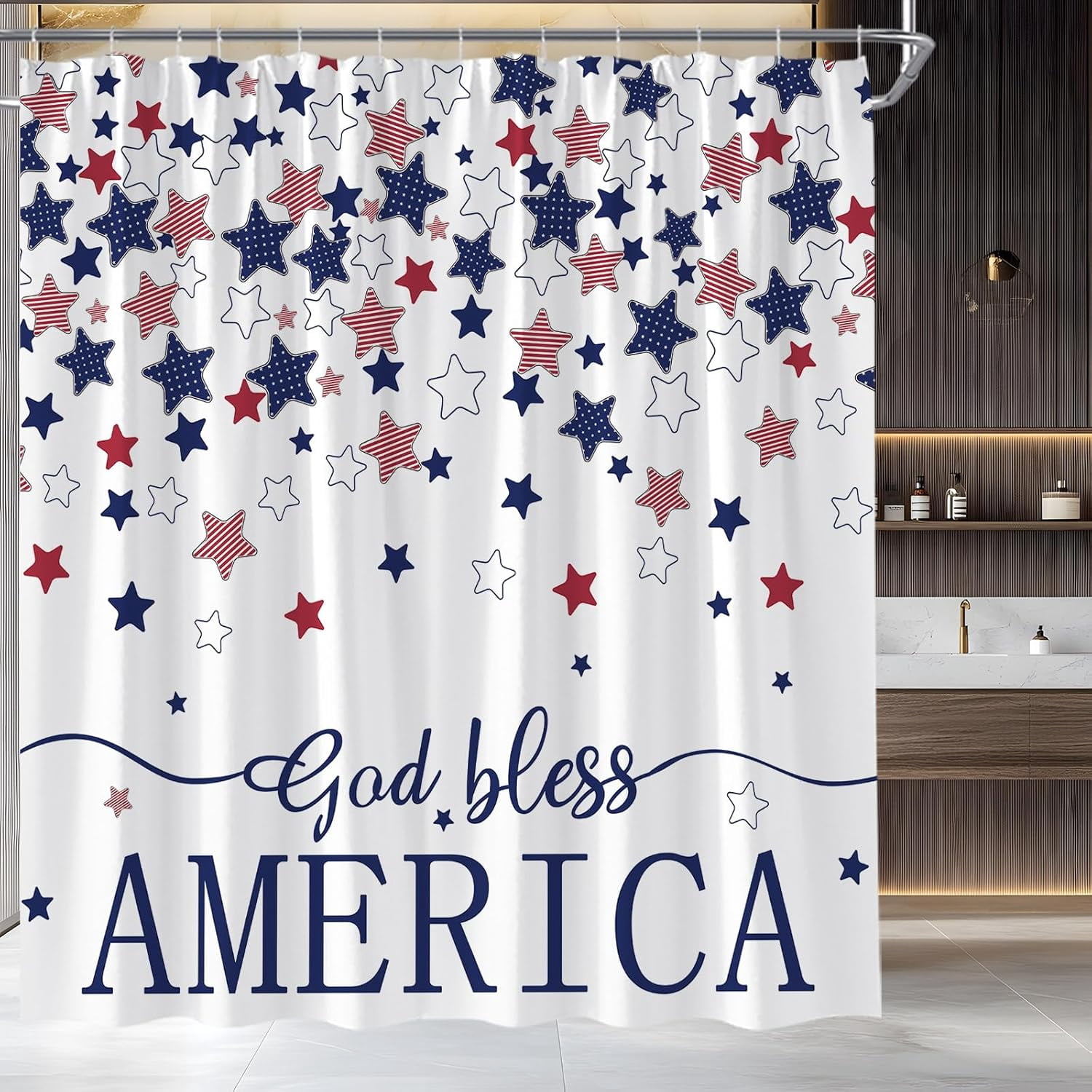 4th of July Shower Curtain Independence Day American Flag Modern Red ...