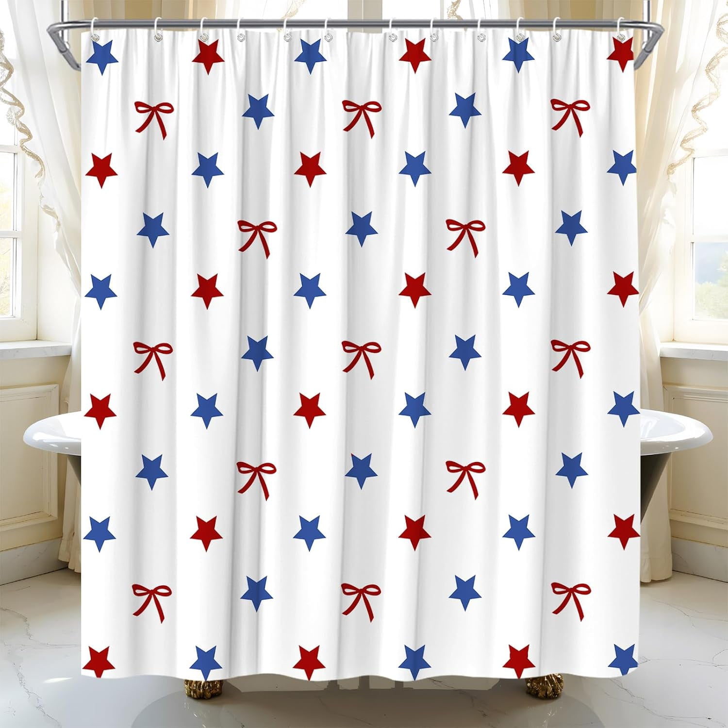 4th of July Shower Curtain Patriotic Independence Day Red Blue White ...