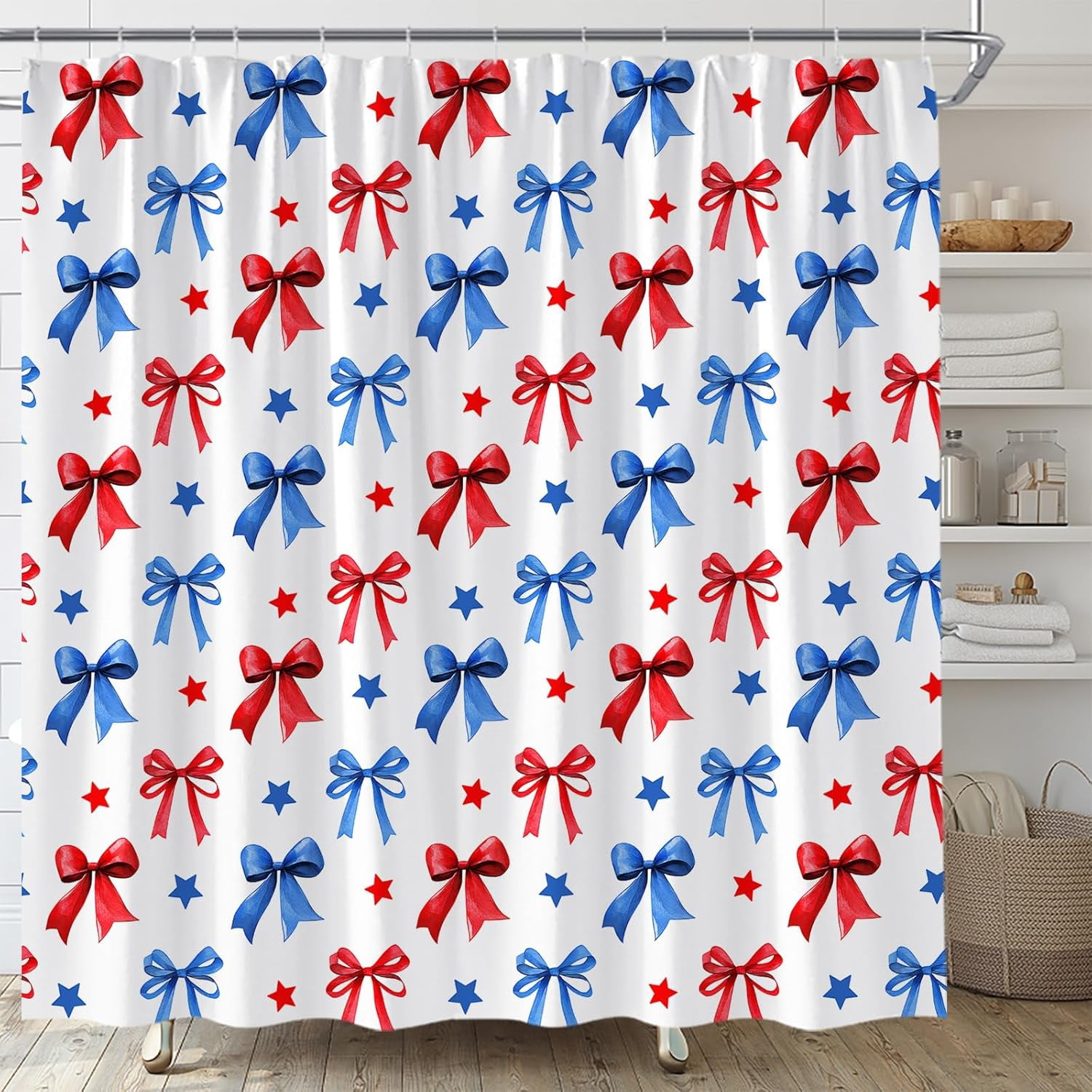 4th of July Shower Curtain Red Blue Bow Star Design ...