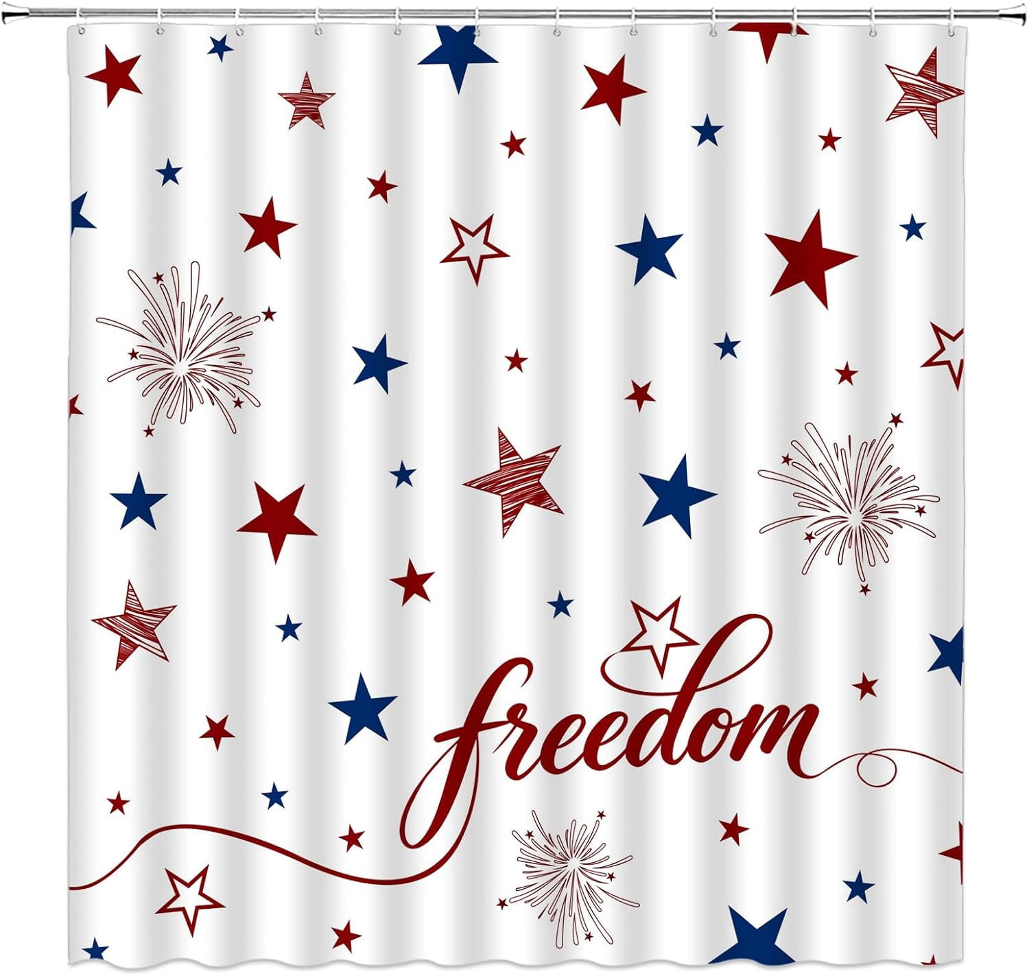 4th of July Shower Curtain Red Blue White Stars Patriotic Independence ...