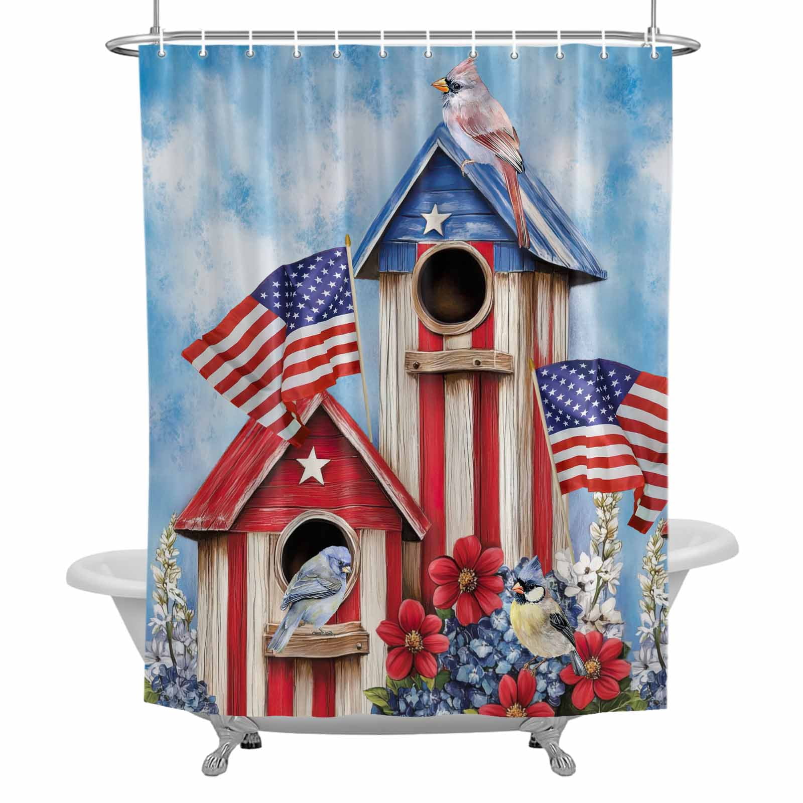 4th of July Shower Curtain for Bathroom, US Flag Butterfly Waterproof ...