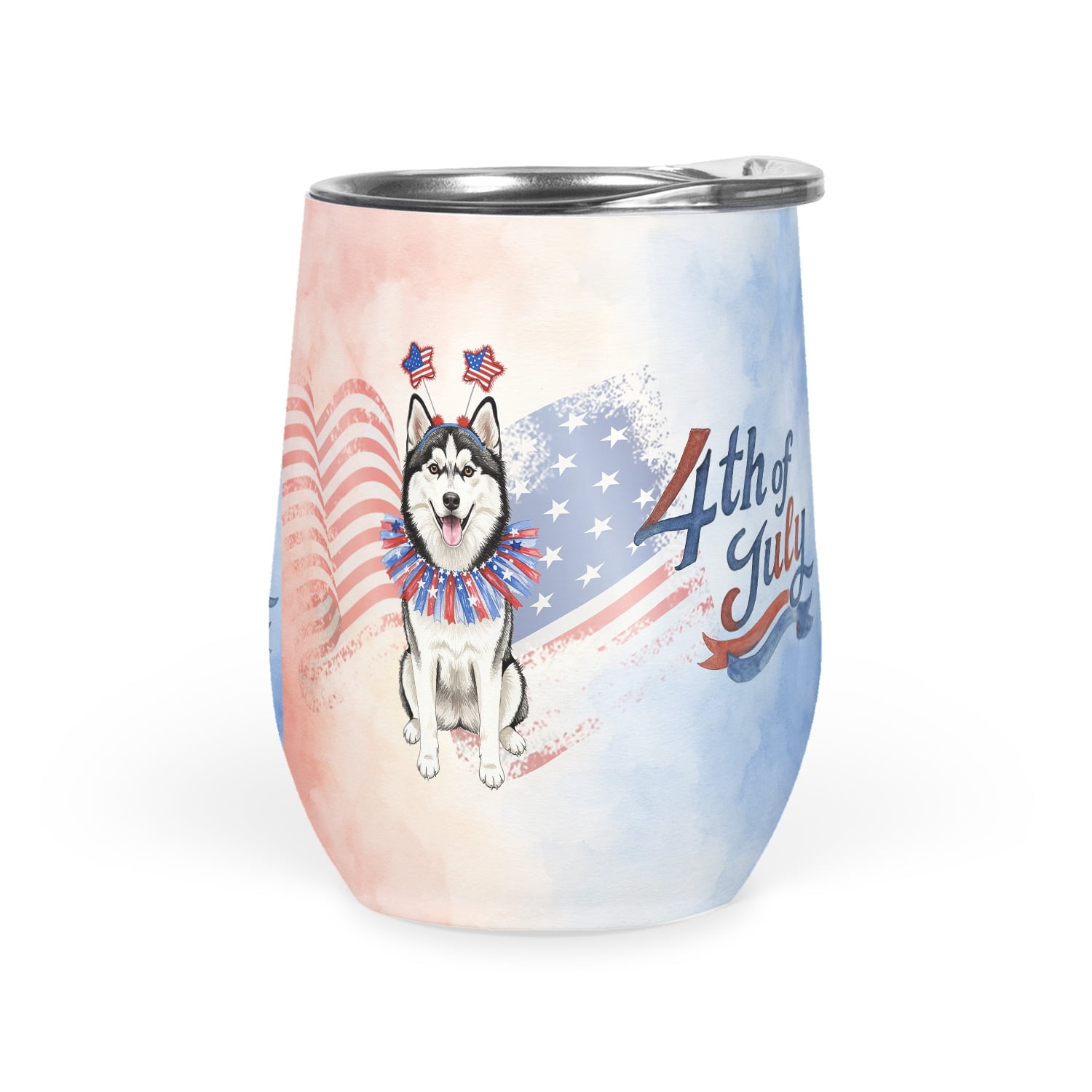 4th of July Siberian Husky Celebrates Independence Day 12oz Stainless ...