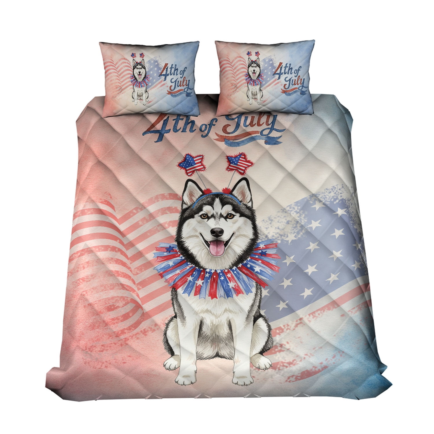 4th of July Siberian Husky Celebrates Independence Day Quilt Bedding ...