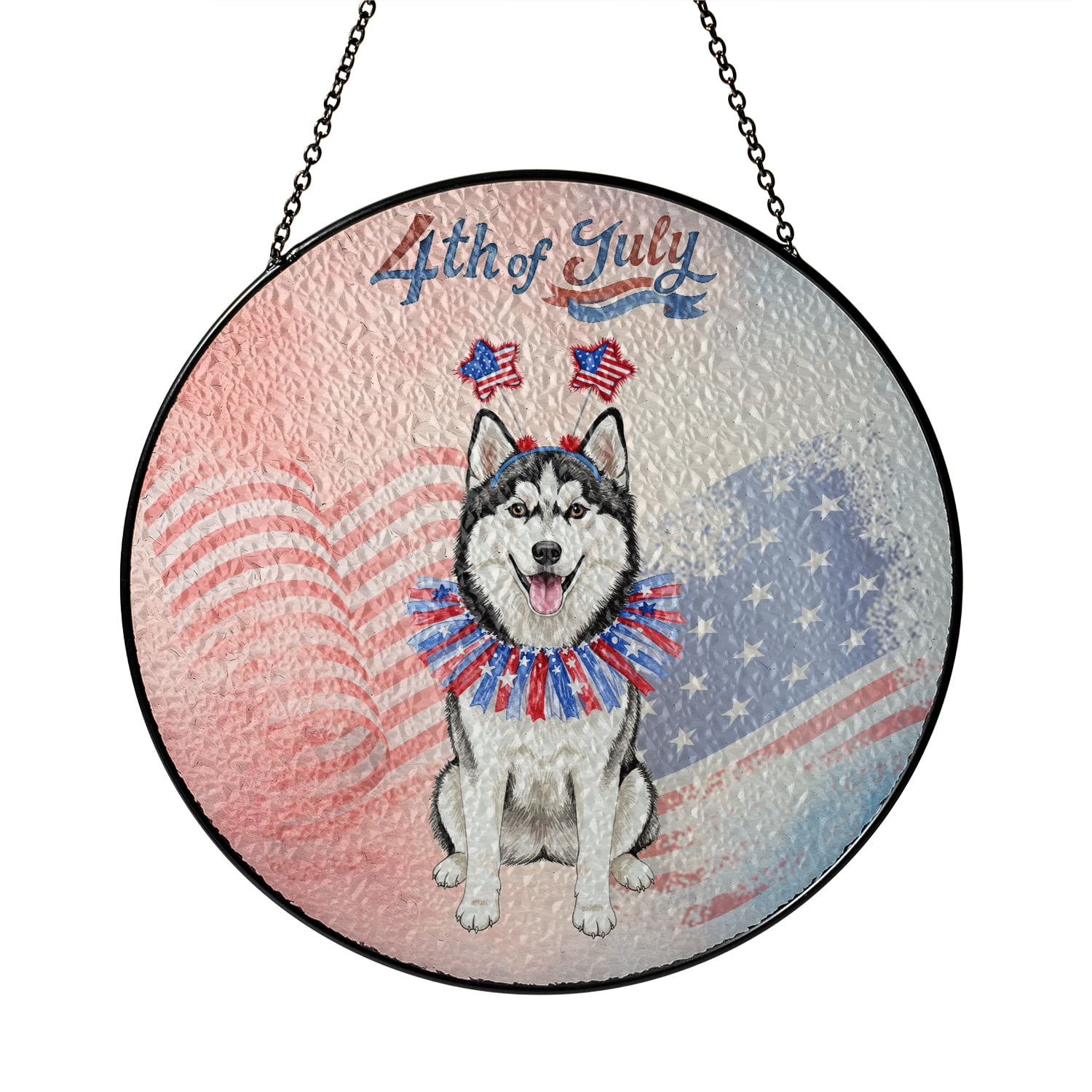 4th of July Siberian Husky Celebrates Independence Day Stained Glass ...