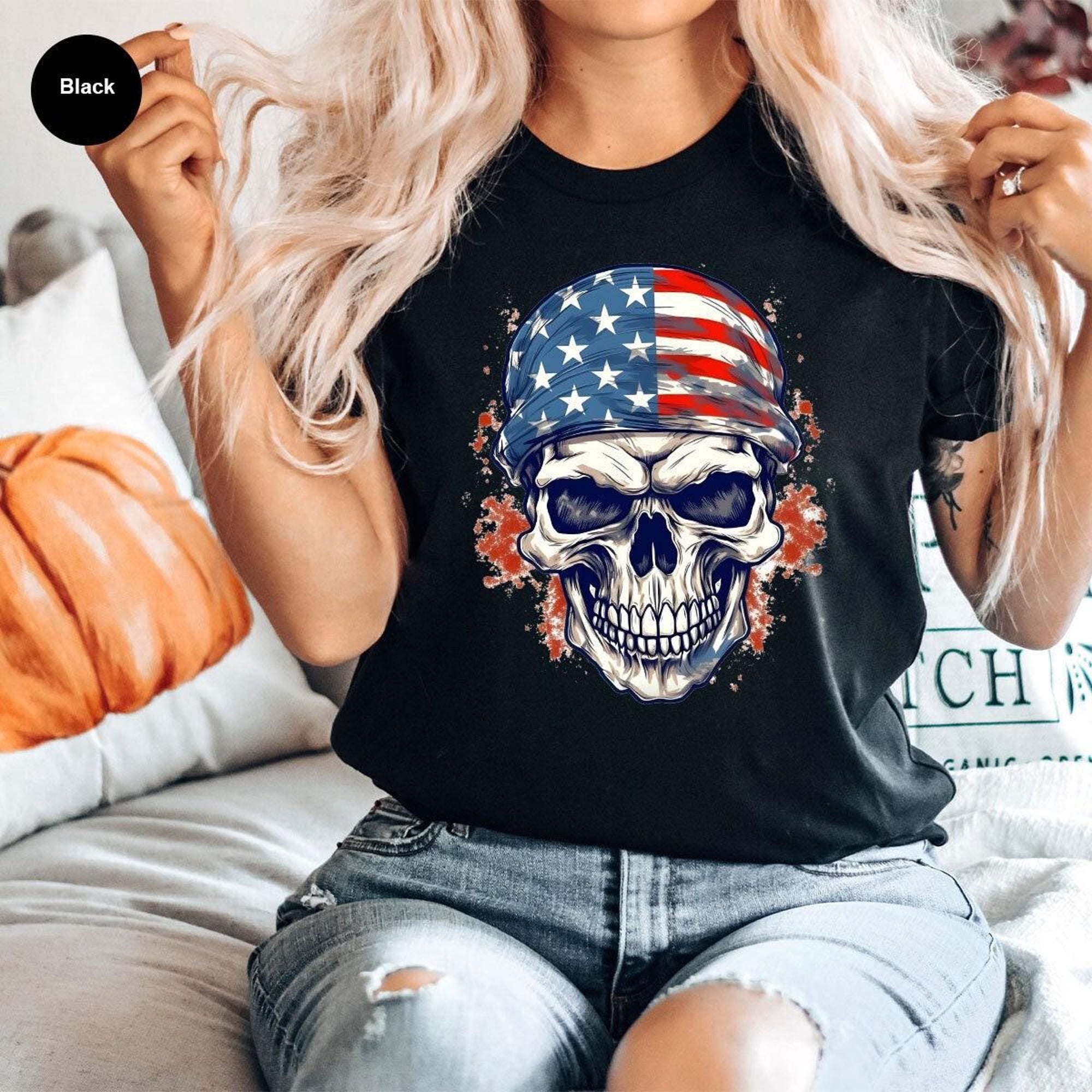 4th of July Skull TShirt America Flag Shirt Independence Day T Shirt ...
