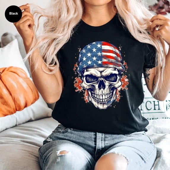 4th of July Skull TShirt America Flag Shirt Independence Day T Shirt ...
