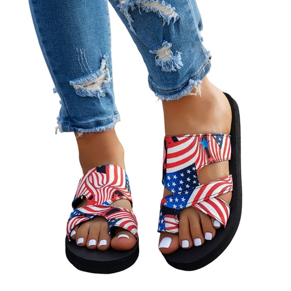 4th of July Slippers for Women Clip Toe Flip Flops Flag Print Slip on ...