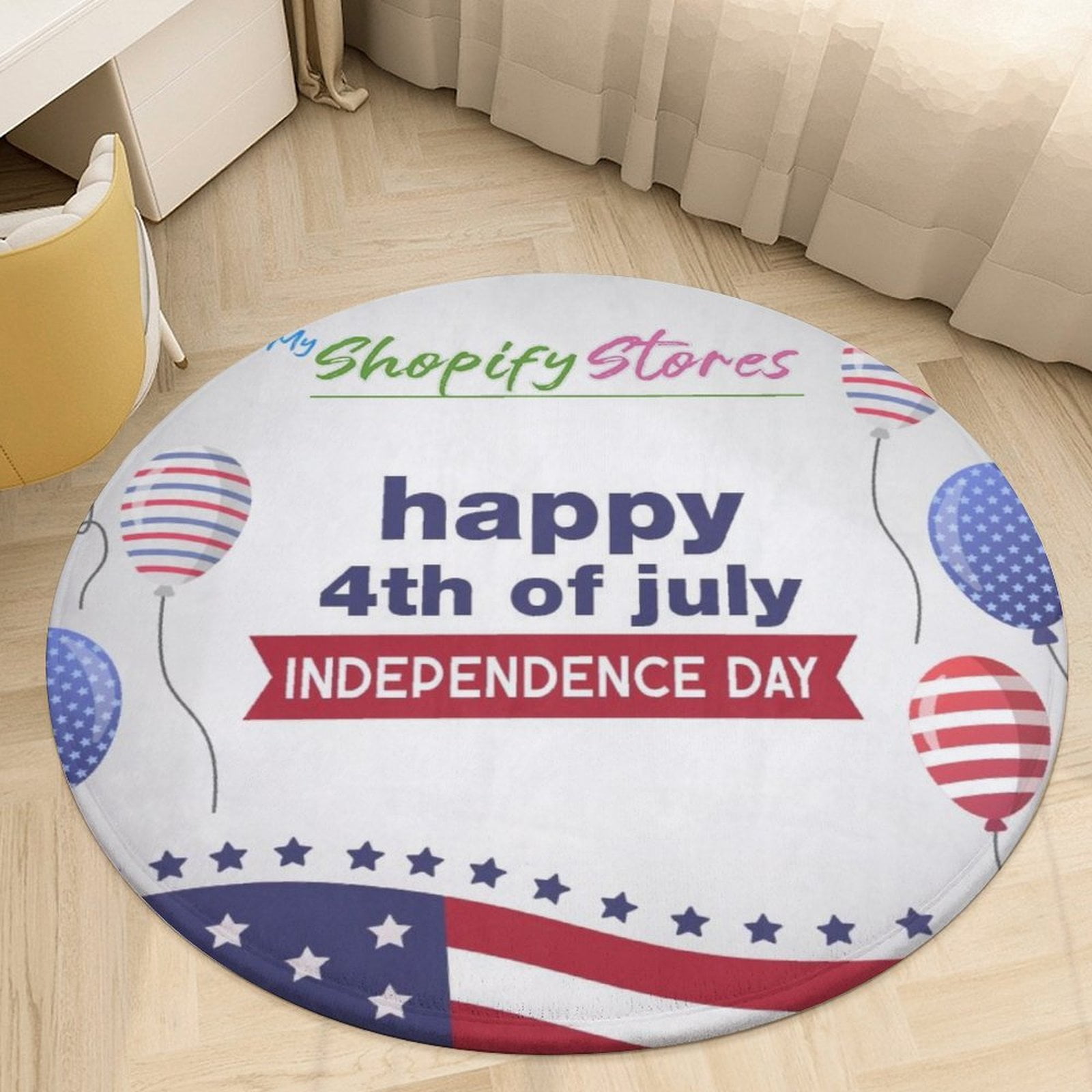 4th of July Soft Bedroom Round Area Rug, Washable Cute Circle Throw Mat ...