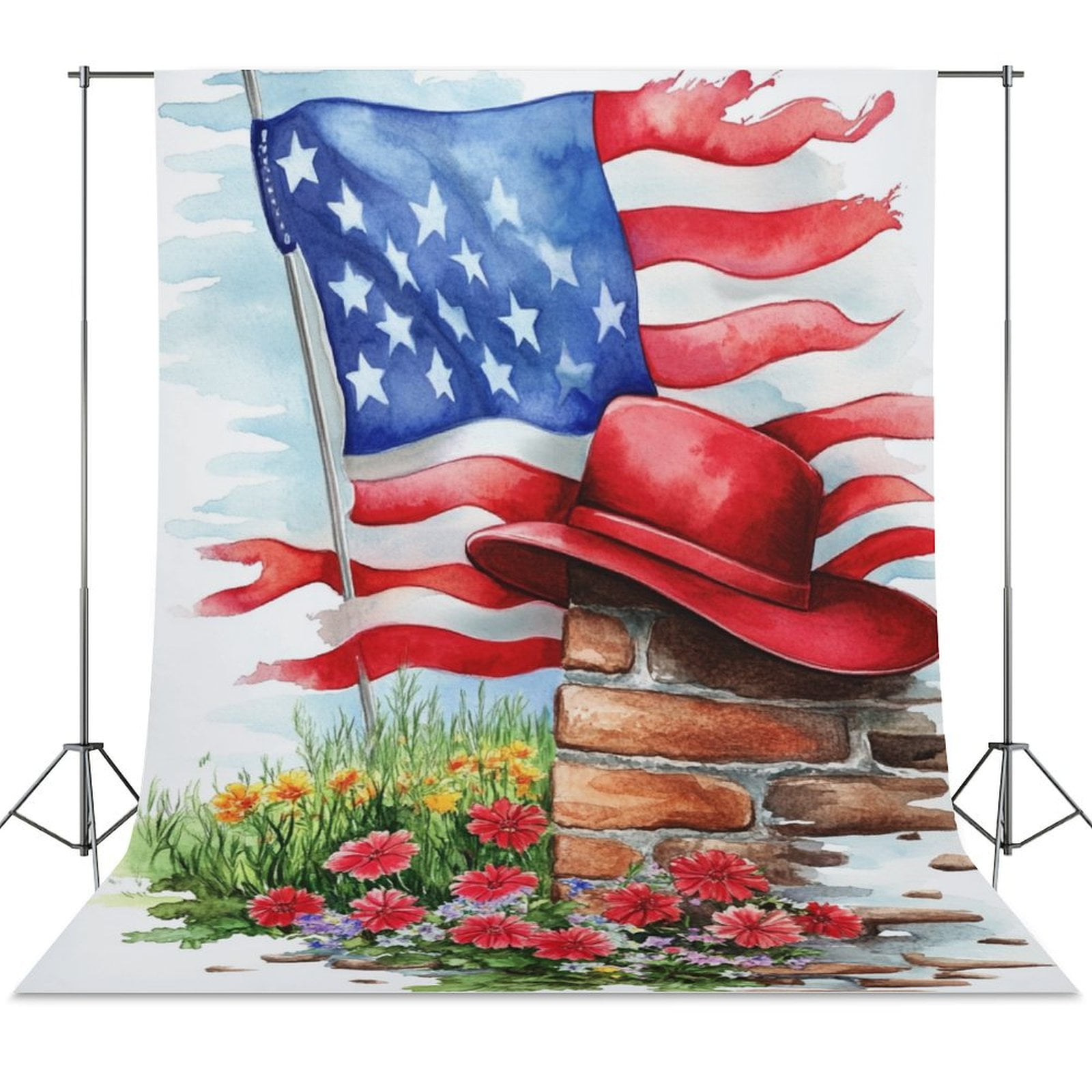 4th of July Spring Wall Backdrop Background Floral Backdrops 5x7FT ...