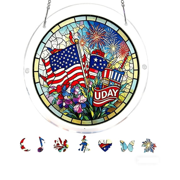 4th of July Stained Glass Acrylic Puzzle Suncatcher Flag Independence ...